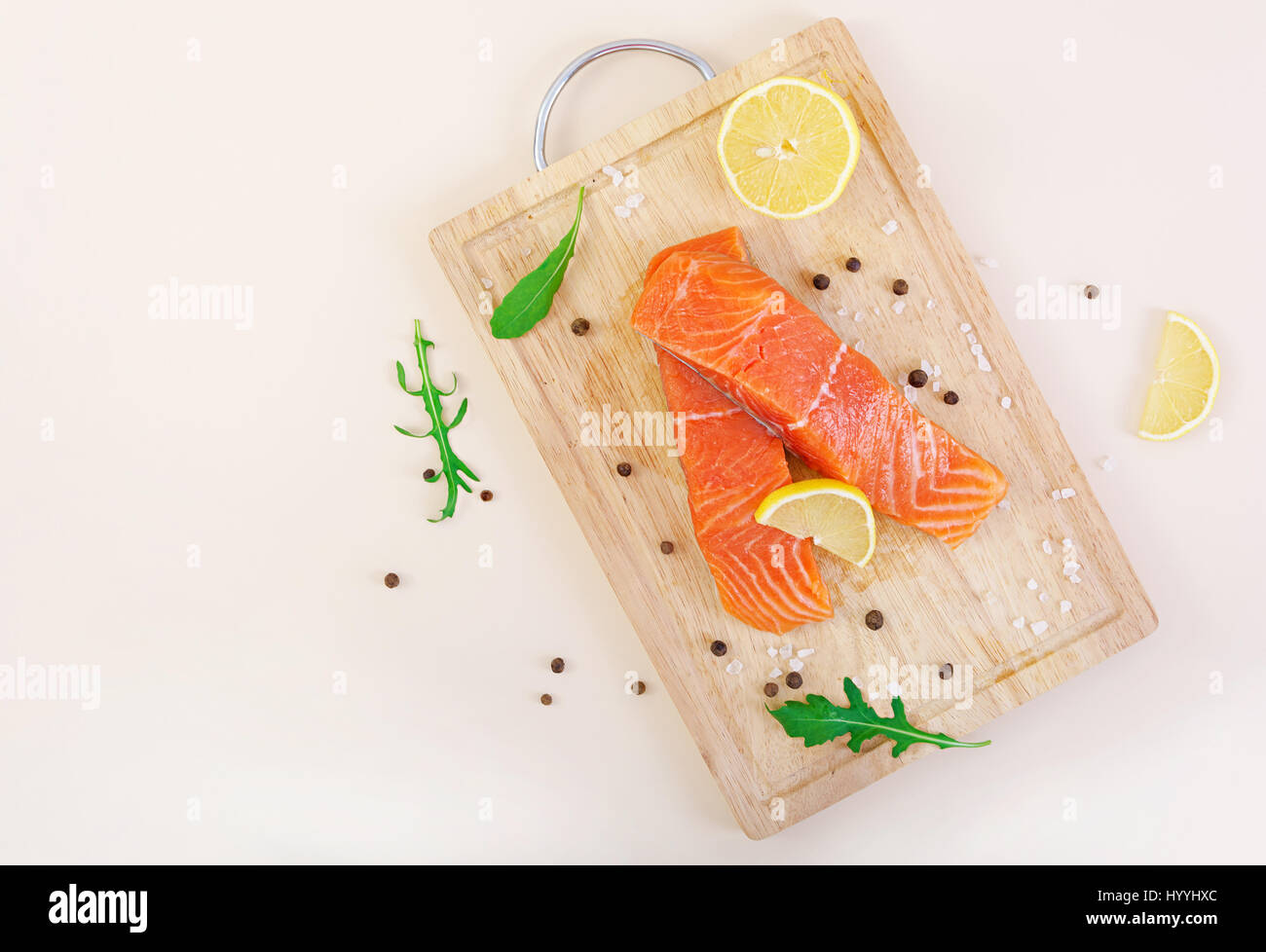 Fillet of red fish. Fresh salmon fillet. Top view Stock Photo - Alamy