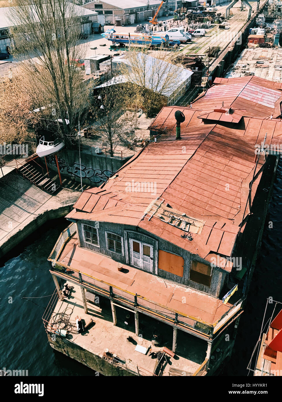 Rusty vintage abandoned ship ferry Stock Photo - Alamy