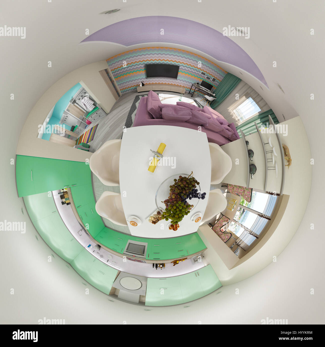 3d render 360 panorama living hi-res stock photography and images - Alamy