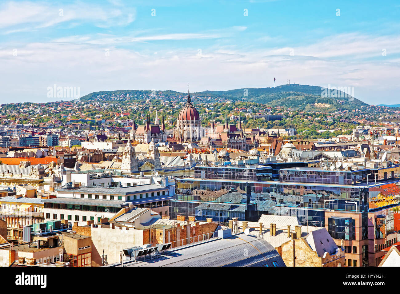 Panoramic view on Hungarian Parliament house and Budapest city center ...