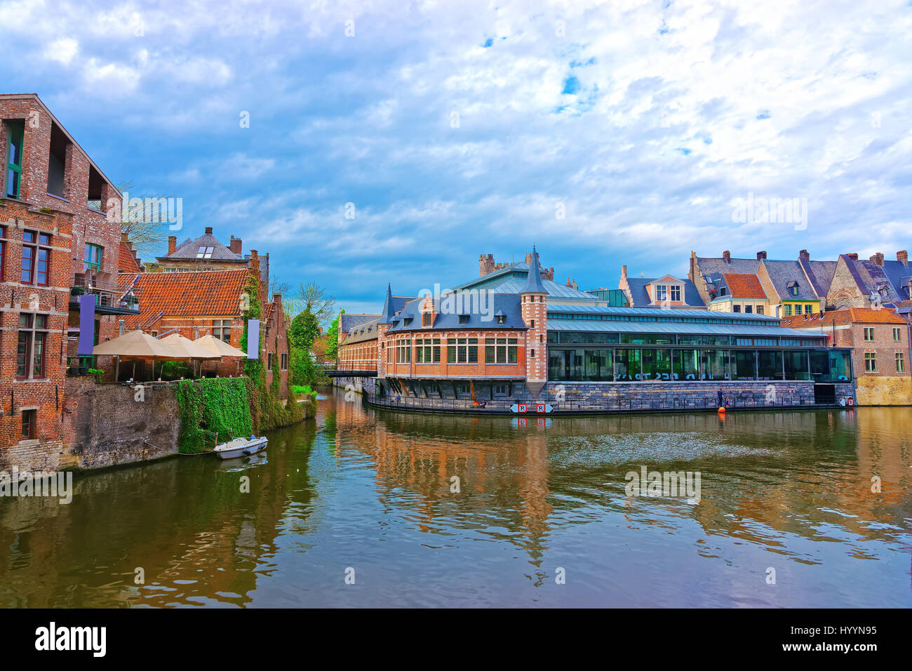 Tourist information center in Gravensteen at Lys River Canal in Ghent ...