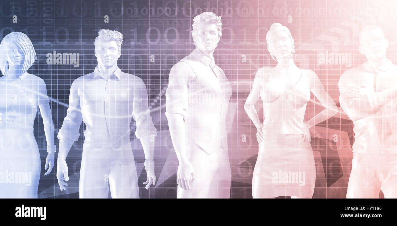 Confident Successful Business Team Standing on Technology Background ...