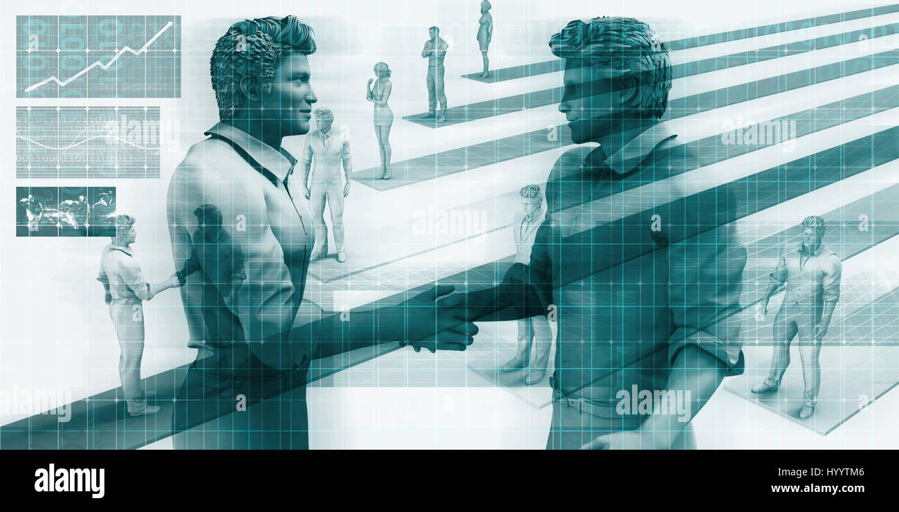 Visual Concept of Virtual Business with Men Handshake Stock Photo - Alamy