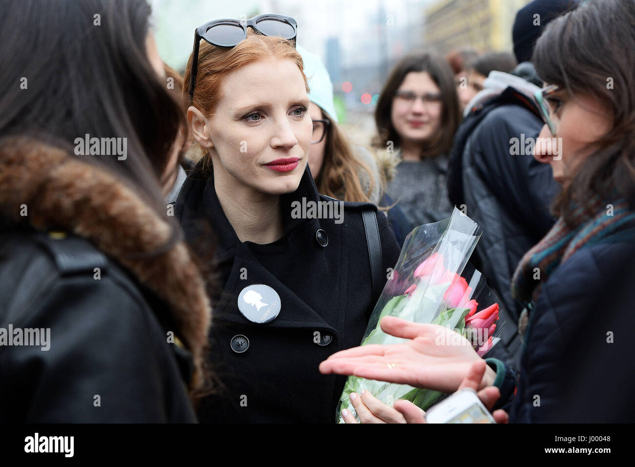 Jessica Chastain takes part in a women's protest in Warsaw, Poland on ...