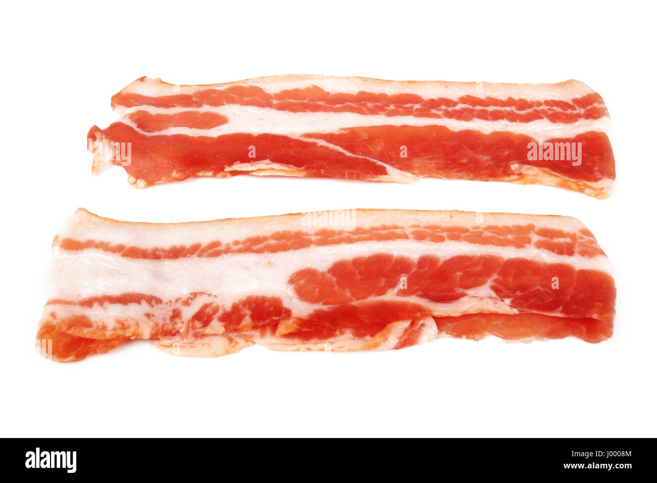 Fresh sliced bacon on white background Stock Photo - Alamy