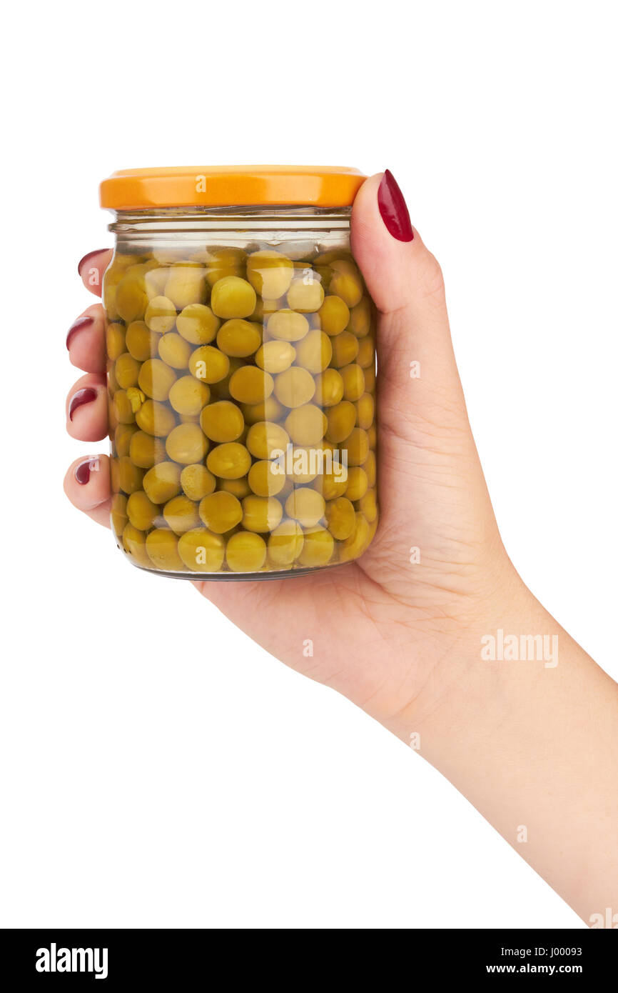 Glass jar of preserved peas Stock Photo - Alamy