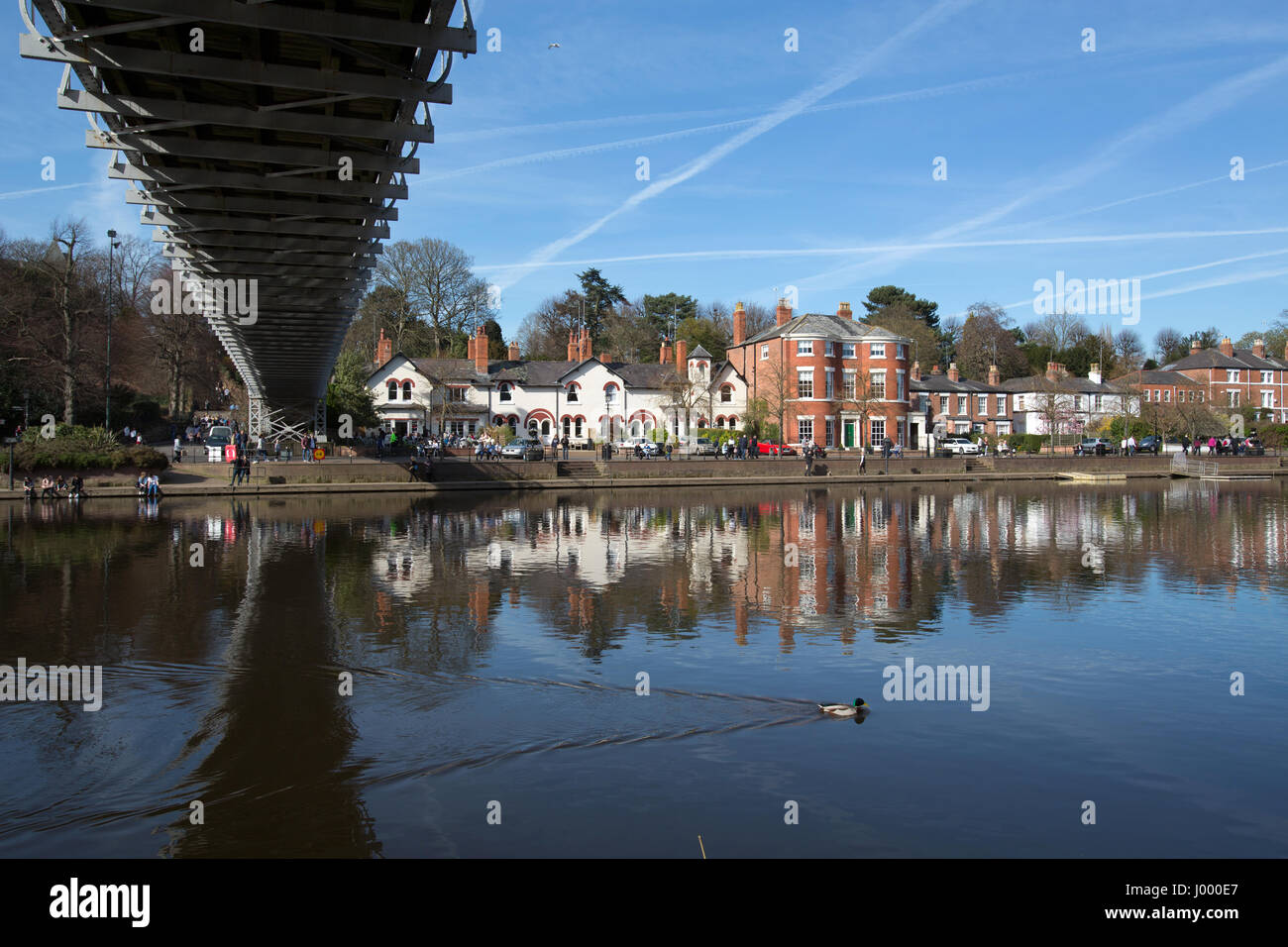City of Chester, England. Picturesque view of cafes, restaurants and ...