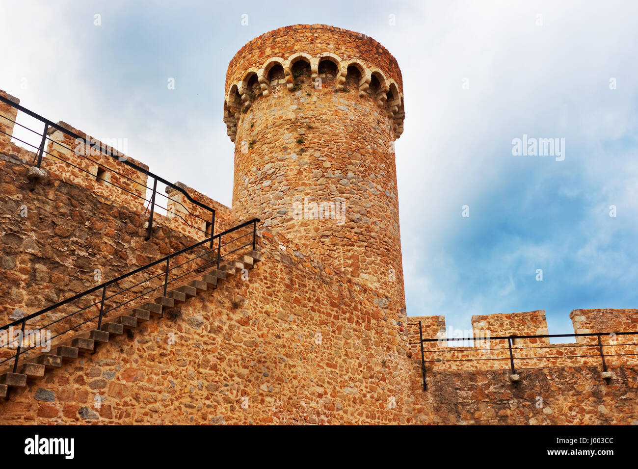 Medieval tower of the old fort at Tossa de Mar on the Costa Brava at ...