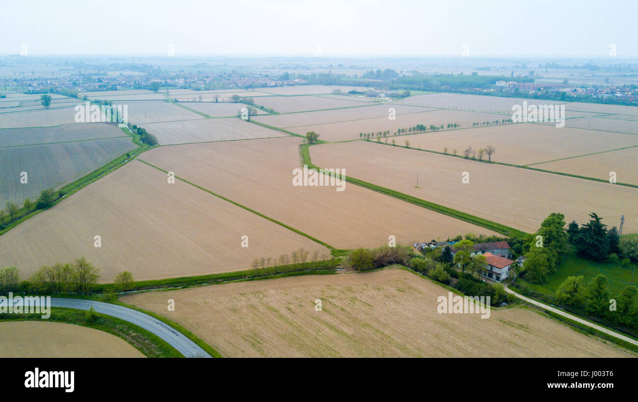 Nature and landscape: Aerial view of a field, cultivation, green grass ...