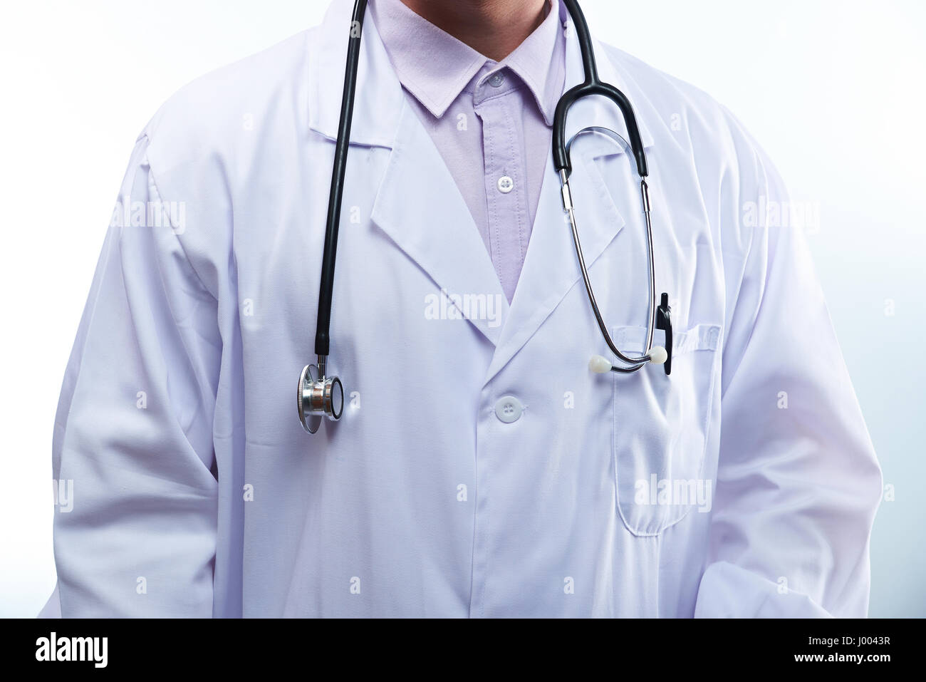 Stethoscope hang on doctor neck closeup isolated on white background ...