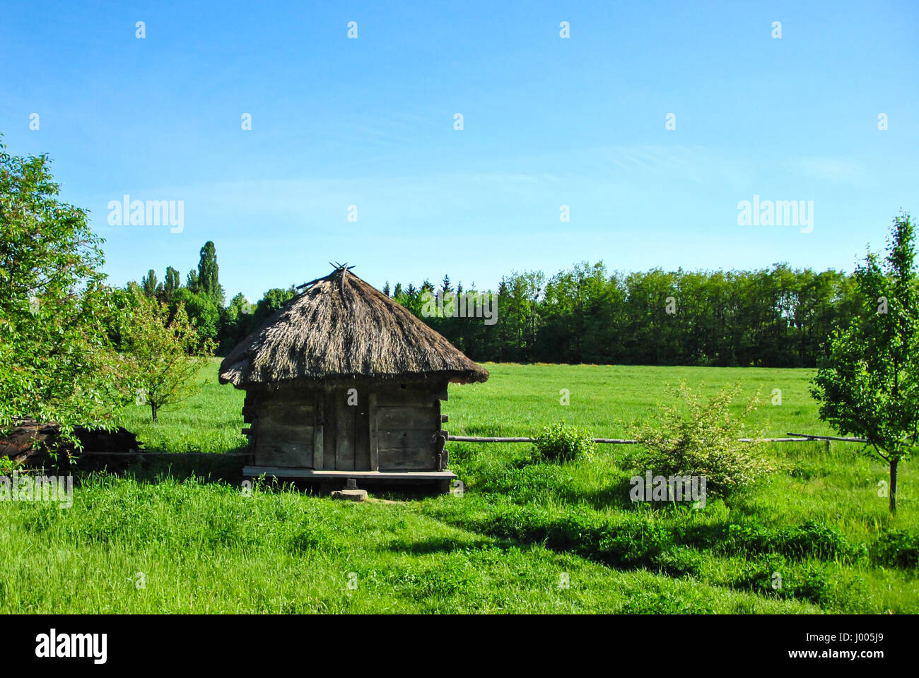 Traditional Ukrainian historical wooden barn at museum of Ukrainian ...