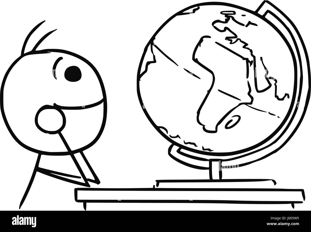 Cartoon vector stick man men daydreaming about travels around the Earth ...