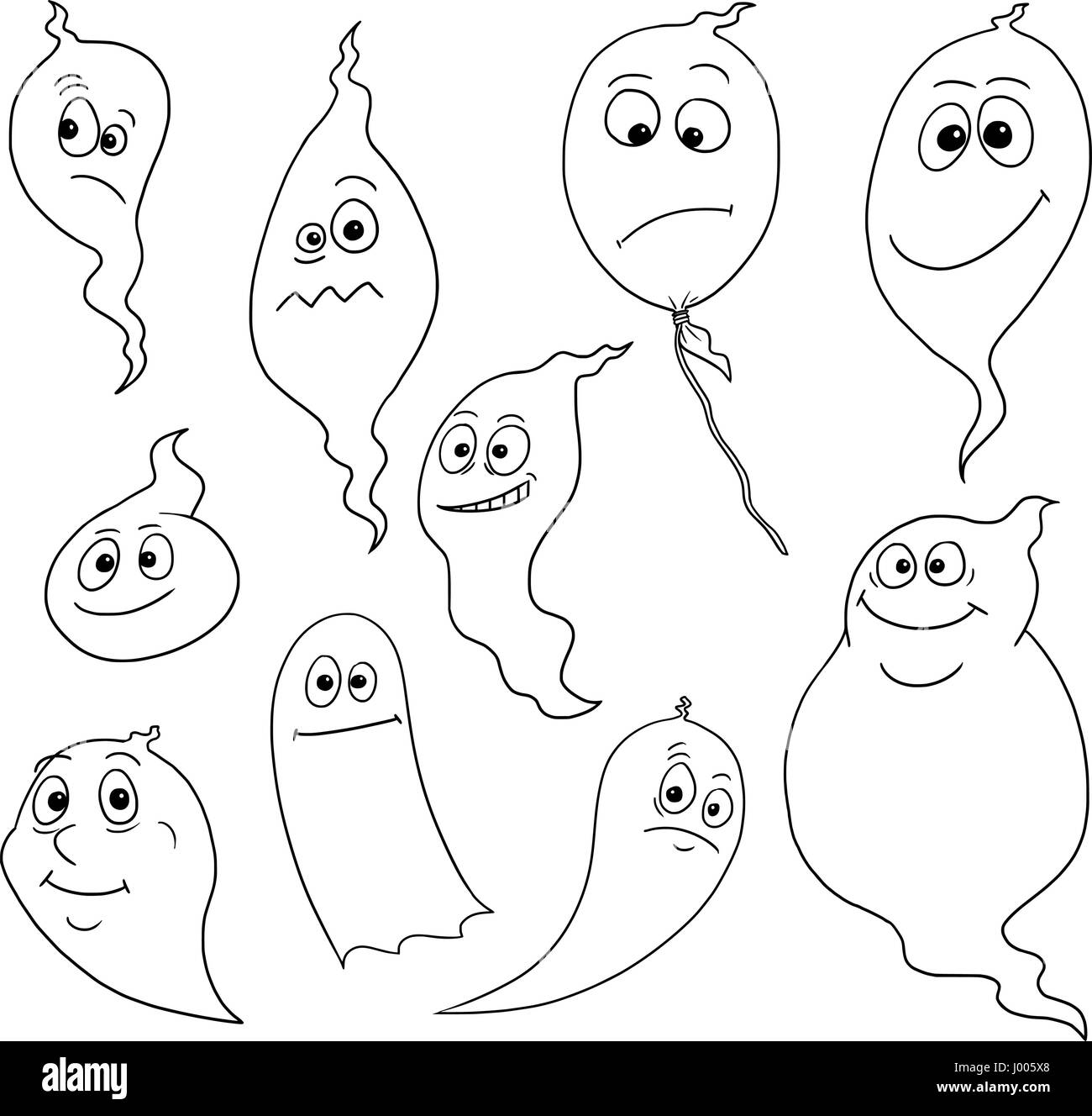 Set of friendly cartoon vector ghost spirits Stock Vector Image & Art ...