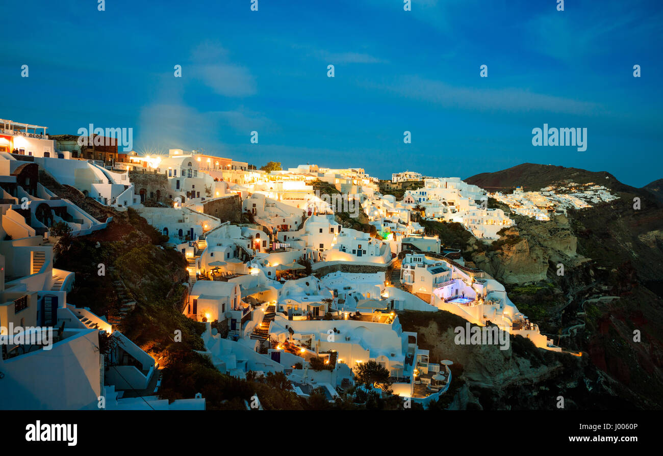 Santorini island, Greece - Oia caldera over Aegean sea at evening Stock ...