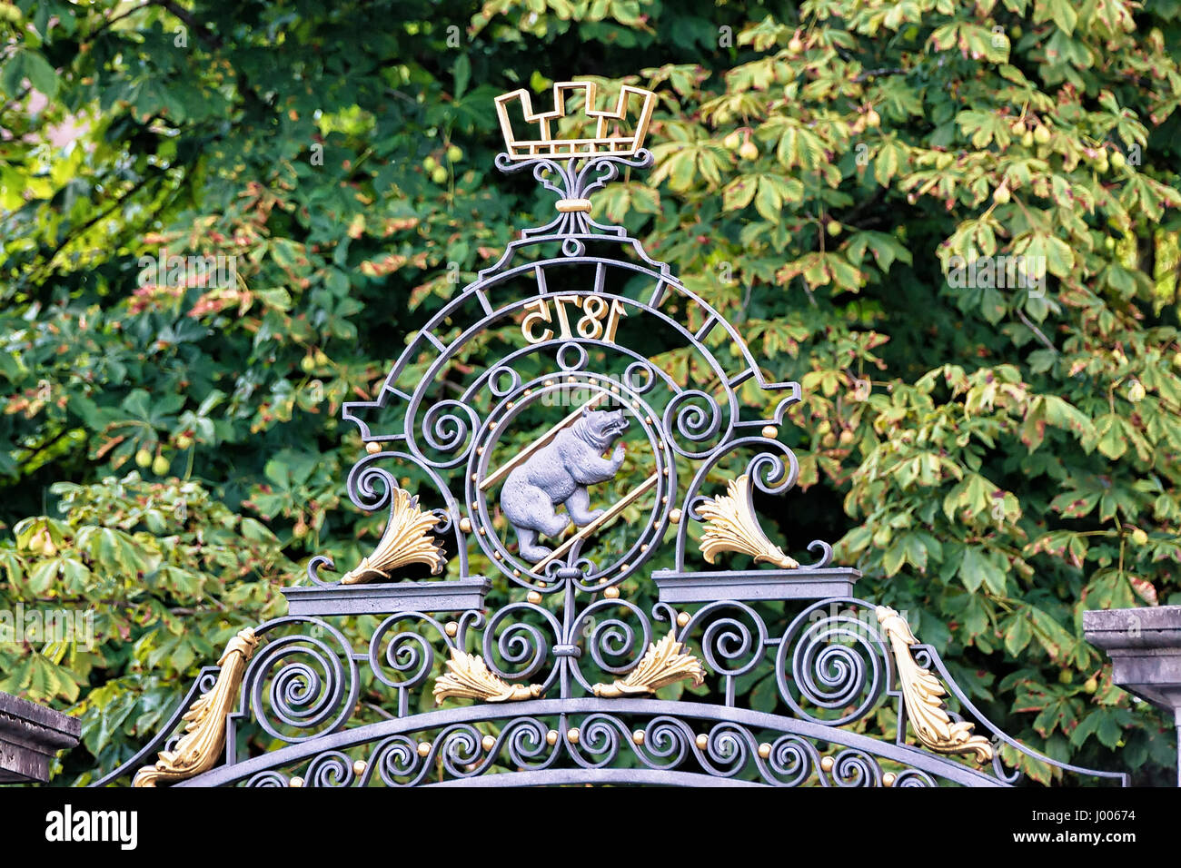 Decoration of entrance gate in the old city center in Bern, Switzerland ...
