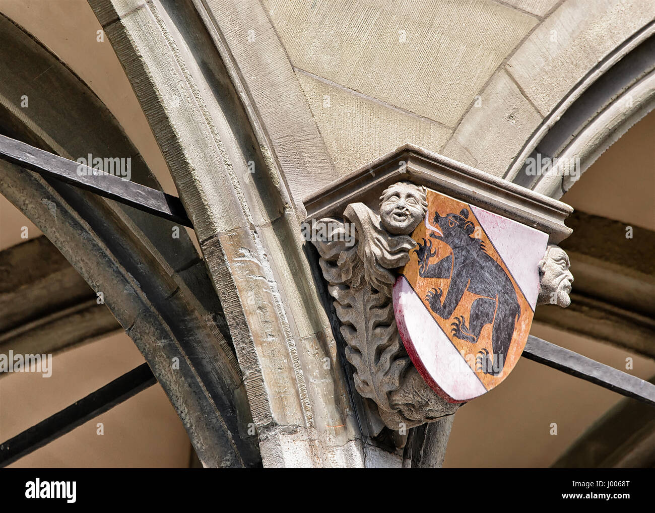 Decorated Fragment of Rathaus as old city hall building in old city ...