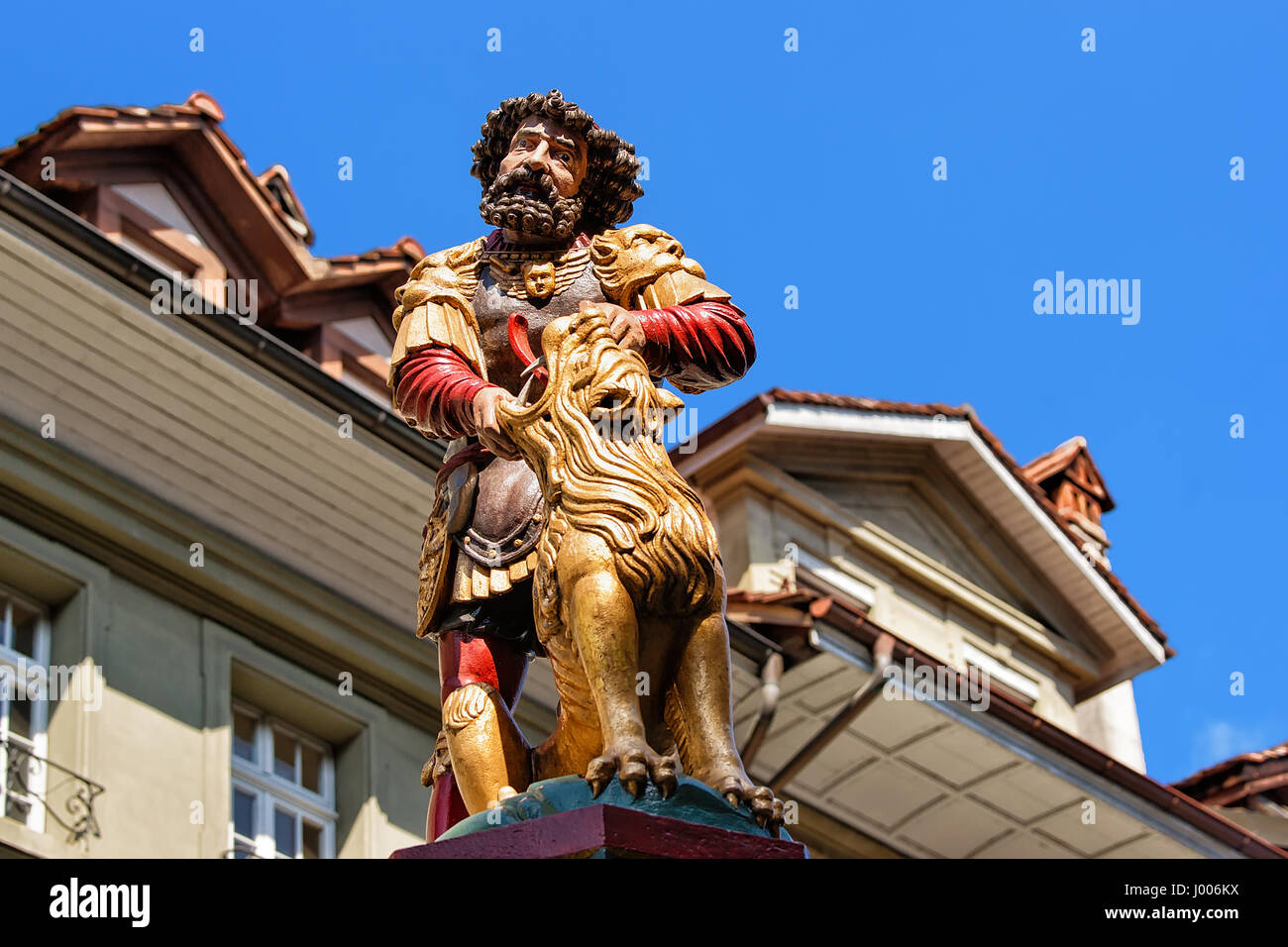 Samson fountain in Kramgasse street in old city center of Bern ...