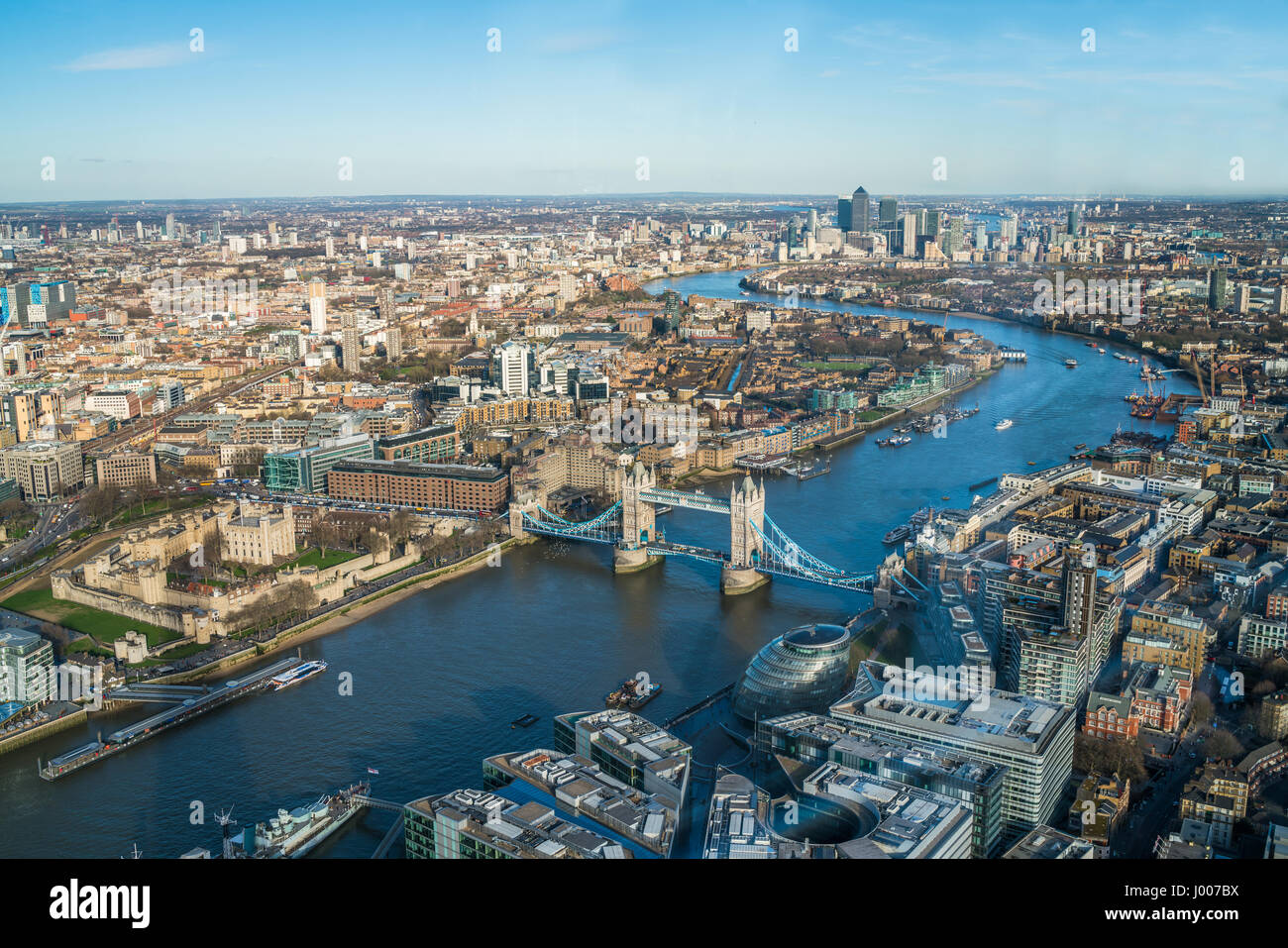 LONDON, UK - March 09, 2017: Panoramic aerial view of London with River ...