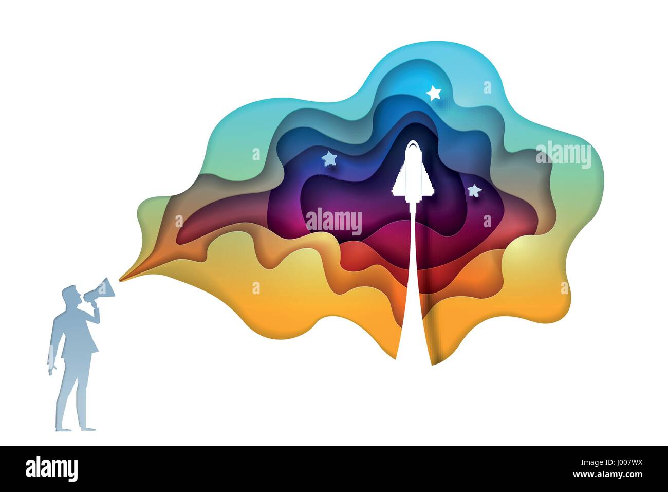 Business concept illustration. Businessman is announced start up ...