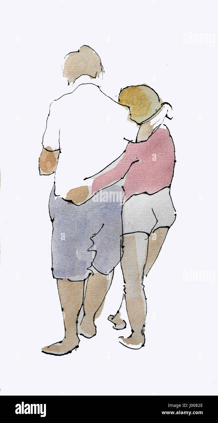 A young couple walk arms around each other Stock Photo - Alamy