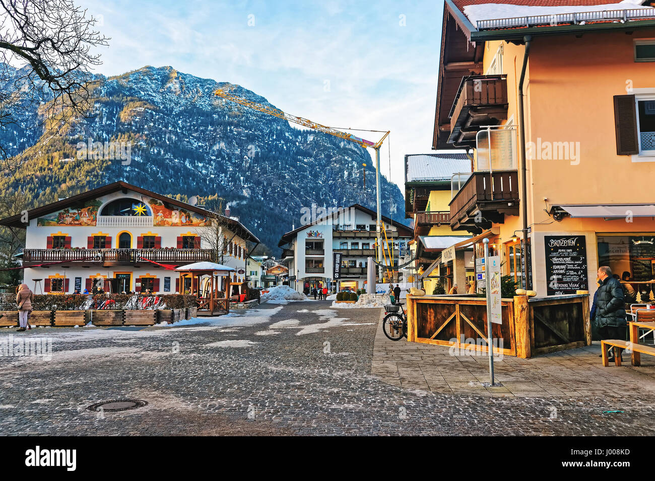 Garmisch-Partenkirchen, Germany - January 6, 2015: Alps and Street at ...