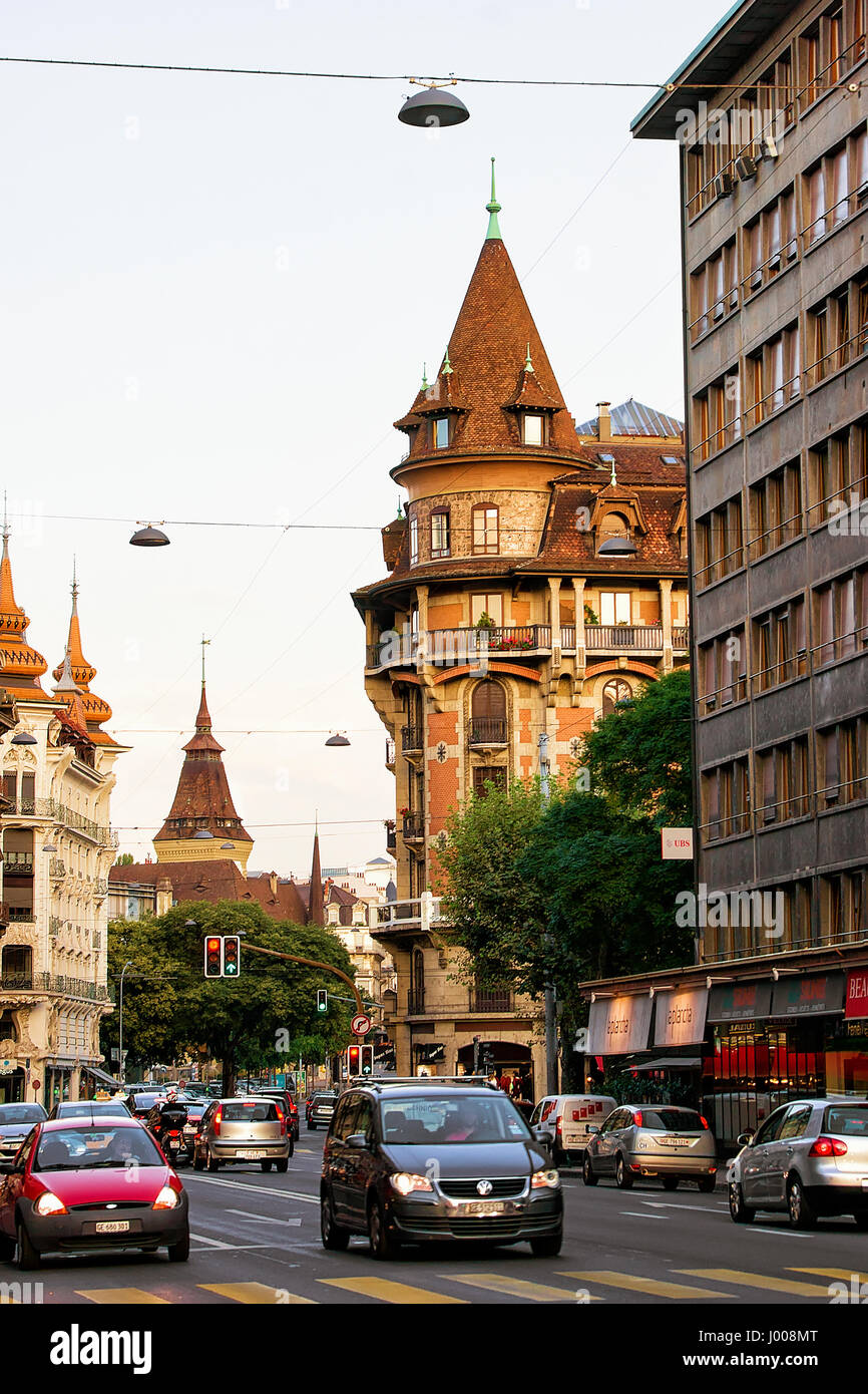Geneva, Switzerland - August 30, 2016: Building architecture on Avenue ...