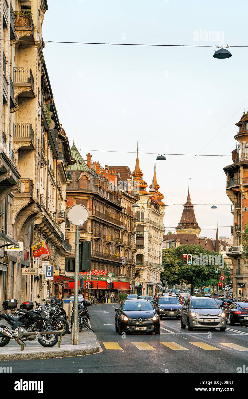 Geneva, Switzerland - August 30, 2016: Building architecture on Avenue ...