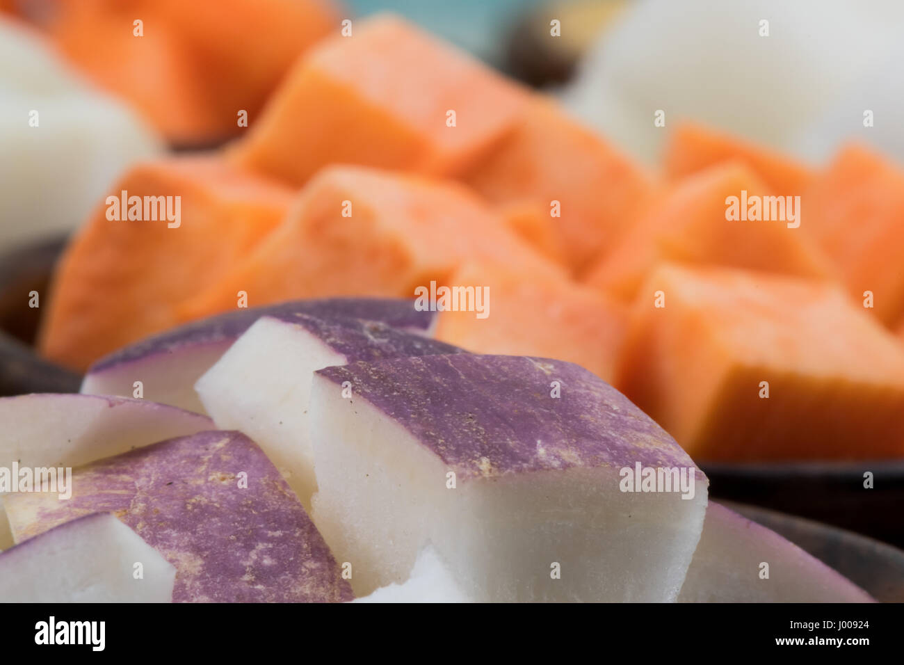 Close up of Purple Turnip Skin on small cubes Stock Photo - Alamy