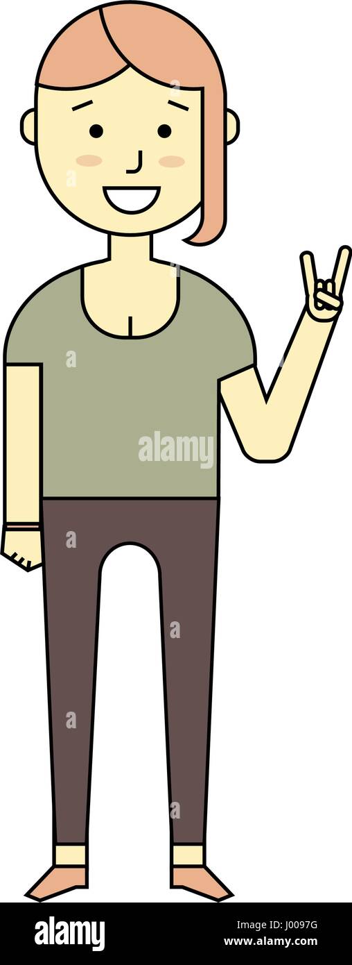 Smiling girl character with long forelock, minimalism cartoon flat ...