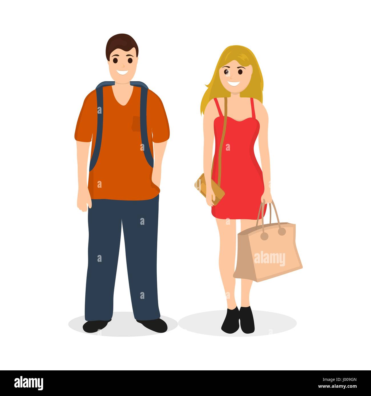 Man and woman travelers tourists with a bag and a backpack Stock Vector ...