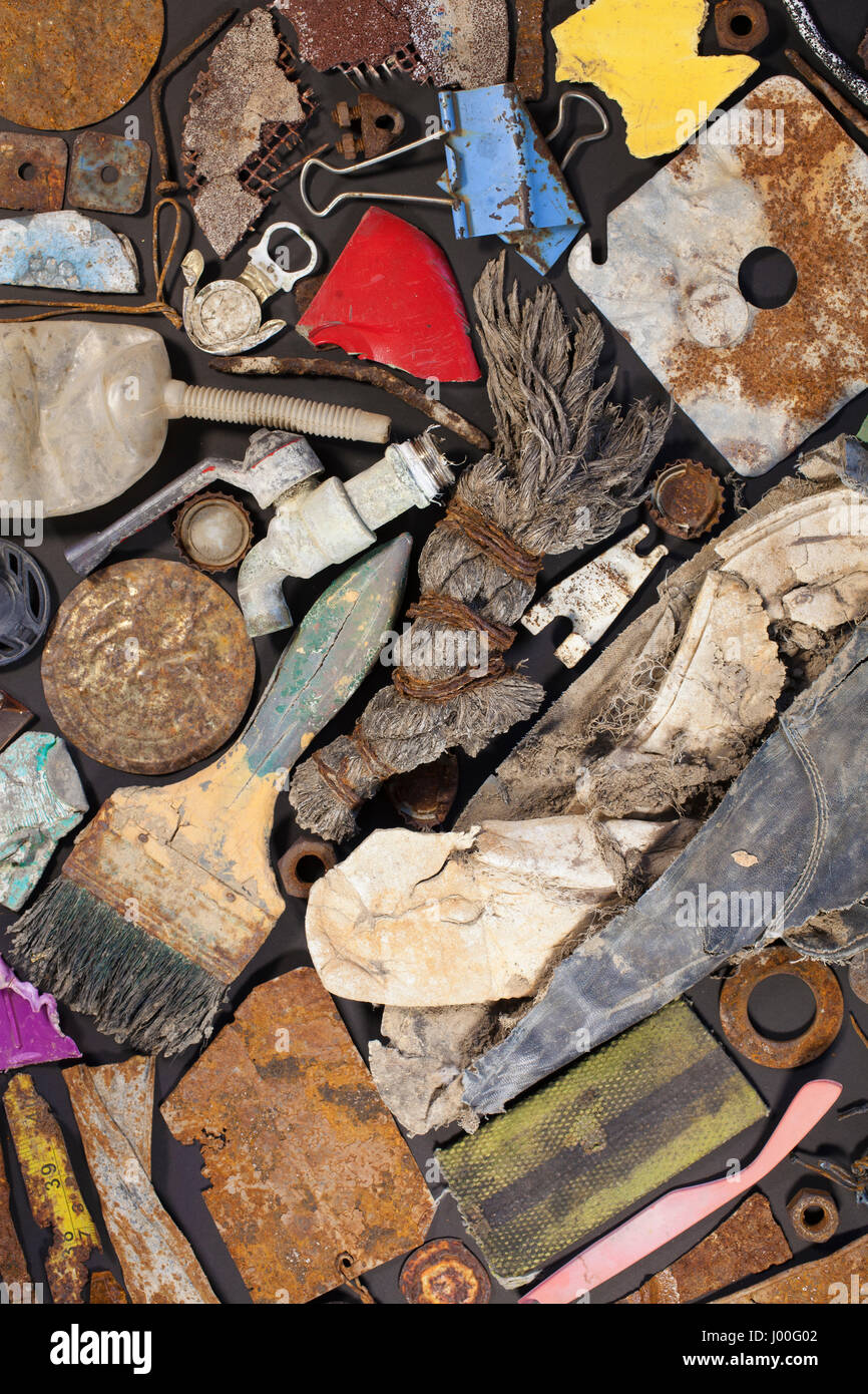 Collection of miscellaneous objects from roadside trash Stock Photo - Alamy