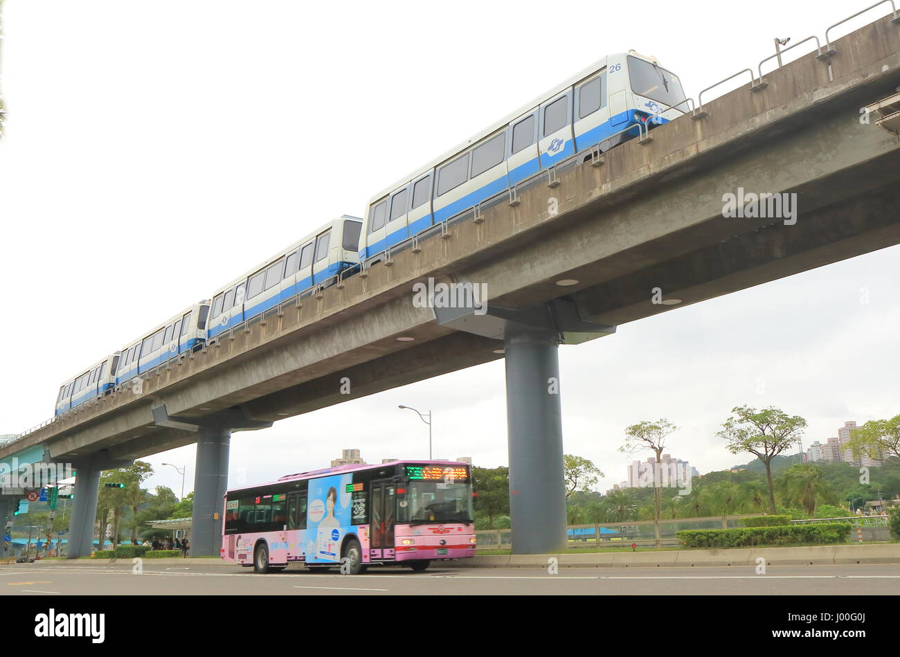 Metro train and city buses run in Taipei Taiwan Stock Photo - Alamy