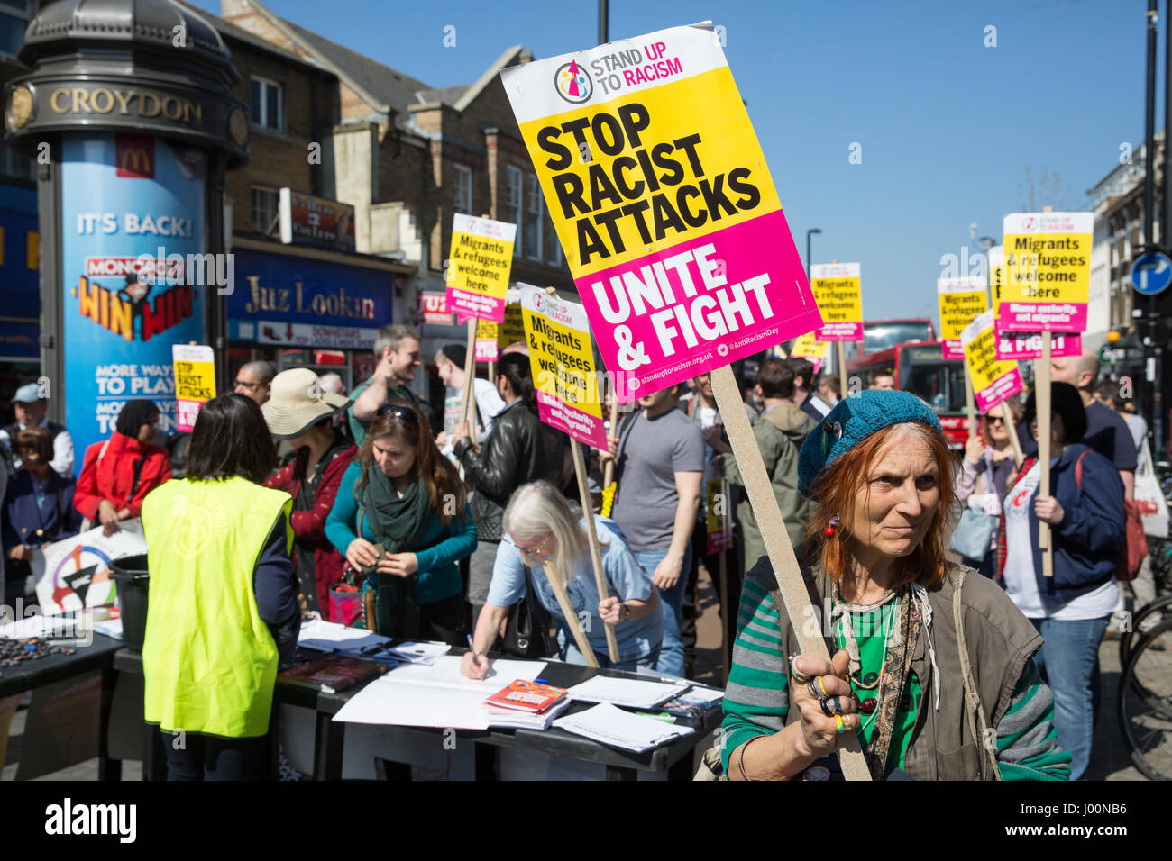 Croydon, UK. 8th Apr, 2017. Local people and anti-racism campaigners ...