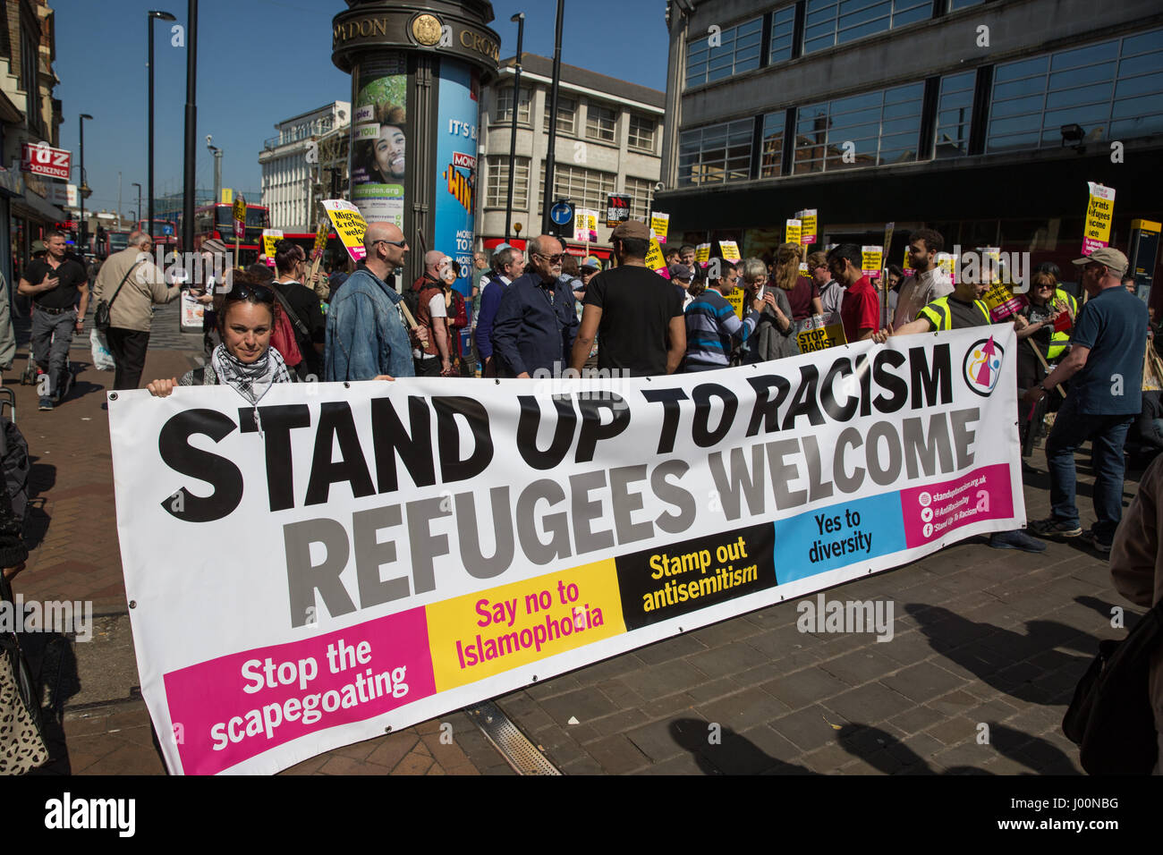 Croydon, UK. 8th Apr, 2017. Local people and anti-racism campaigners ...