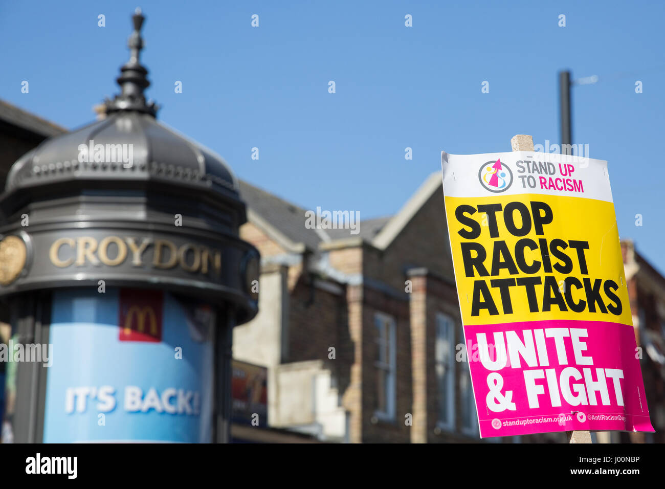 Croydon, UK. 8th Apr, 2017. Local people and anti-racism campaigners ...