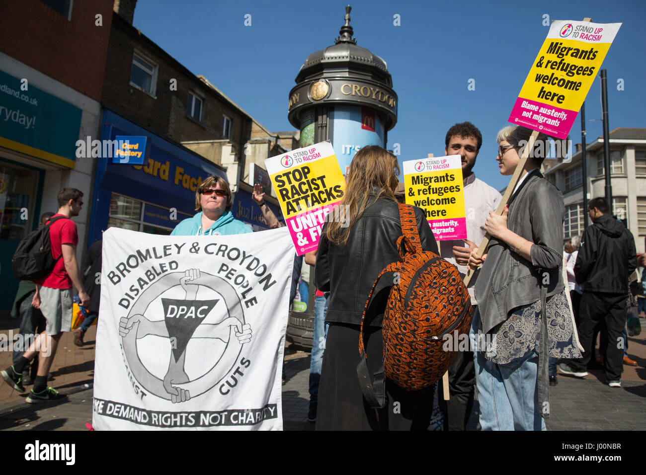 Croydon, UK. 8th Apr, 2017. Local people and anti-racism campaigners ...