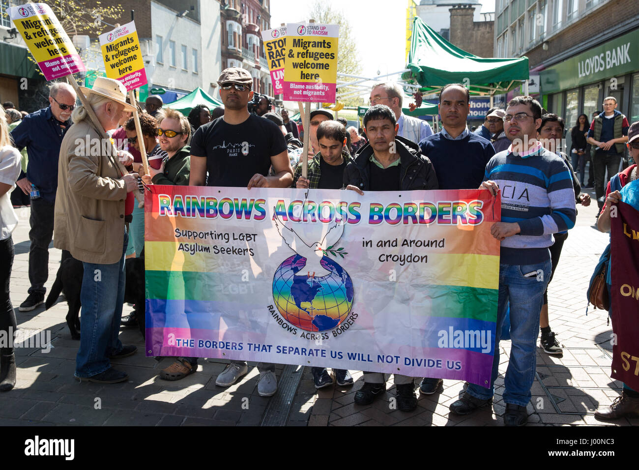 Croydon, UK. 8th Apr, 2017. Local people and anti-racism campaigners ...
