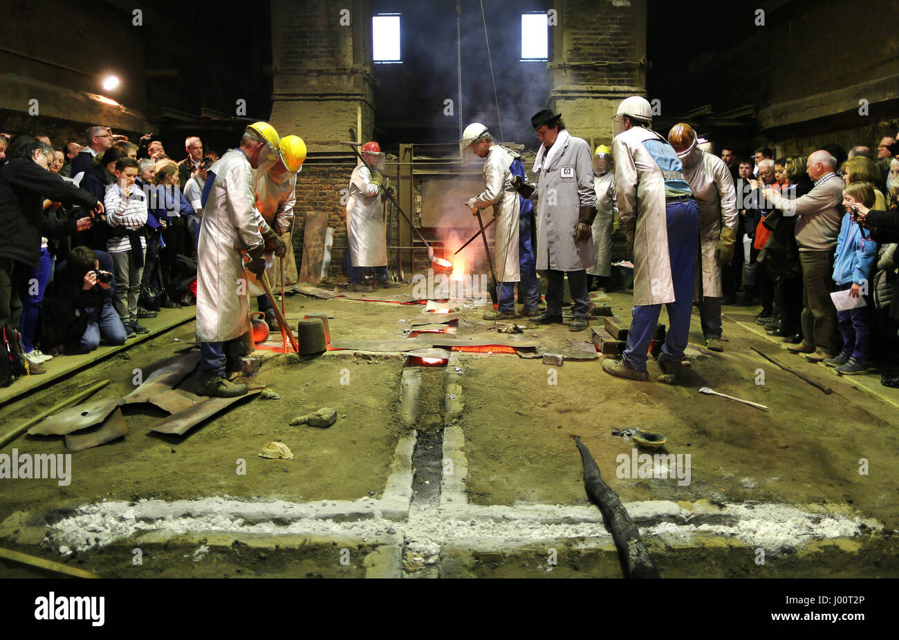 Gescher, Germany. 7th Apr, 2017. Bell founders cast foud bells at the ...