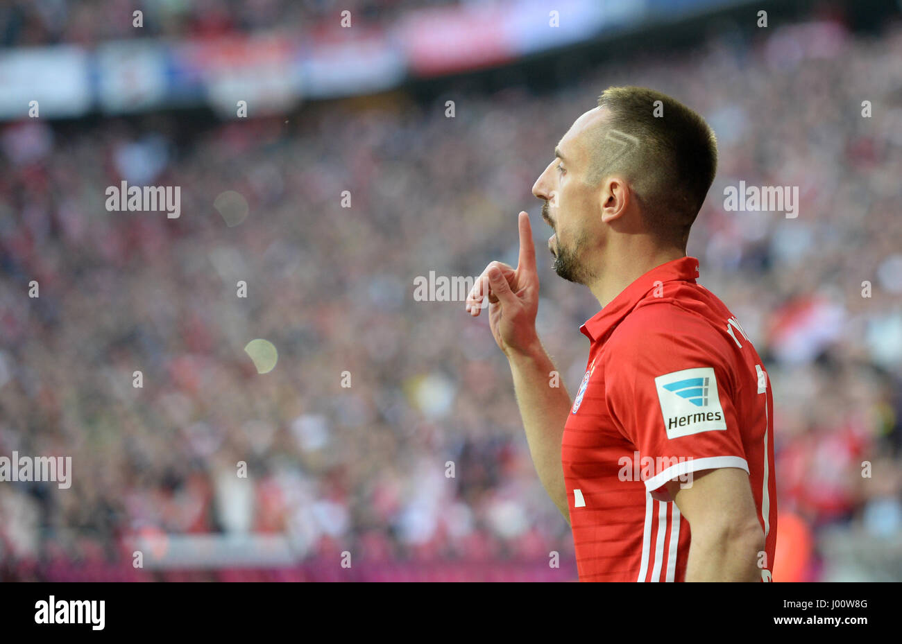 Munich's Frank Ribery celebrates his 1:0 goal during the German ...