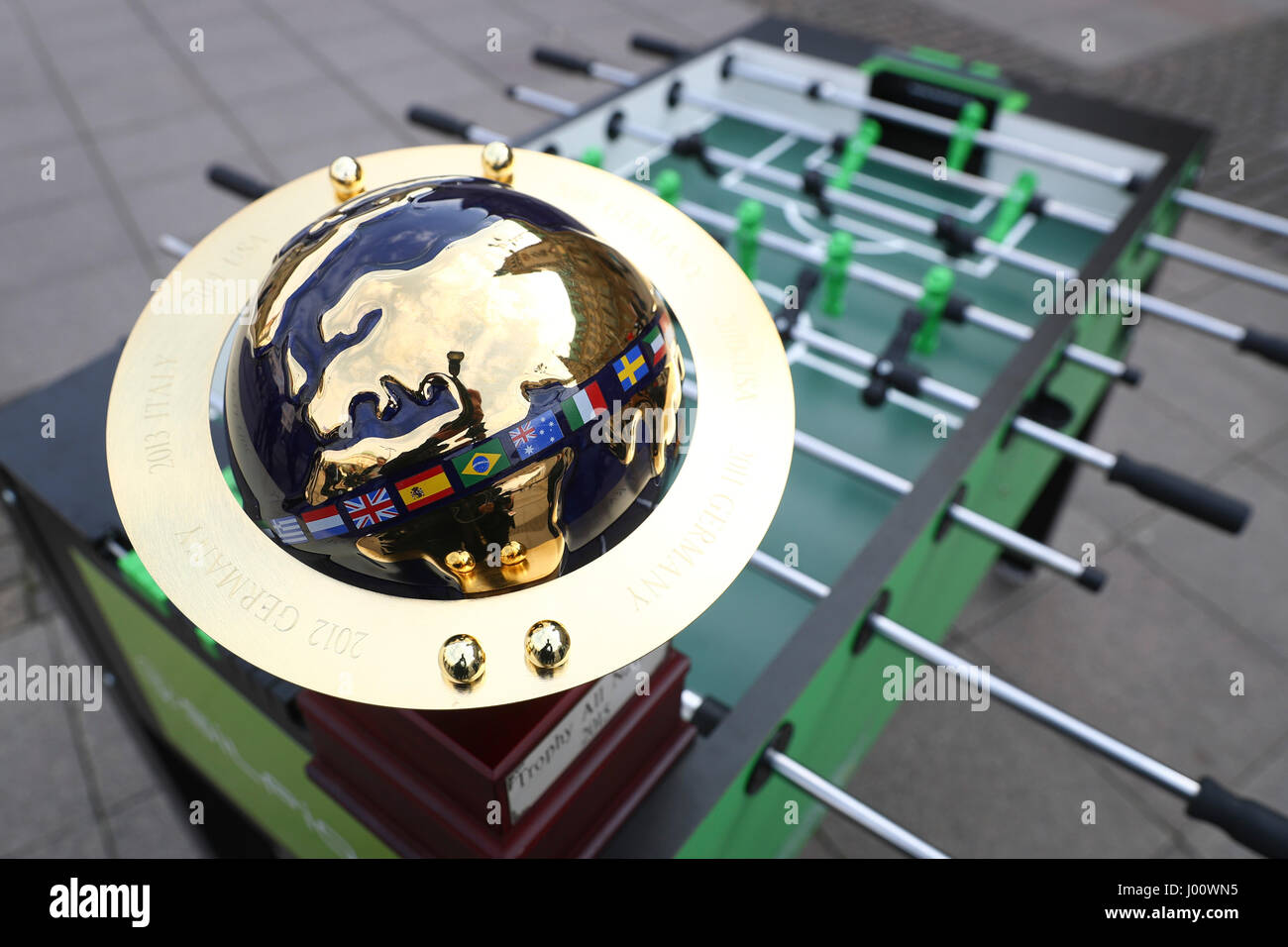 Hamburg, Germany. 30th Mar, 2017. A table soccer world cup trophy ...