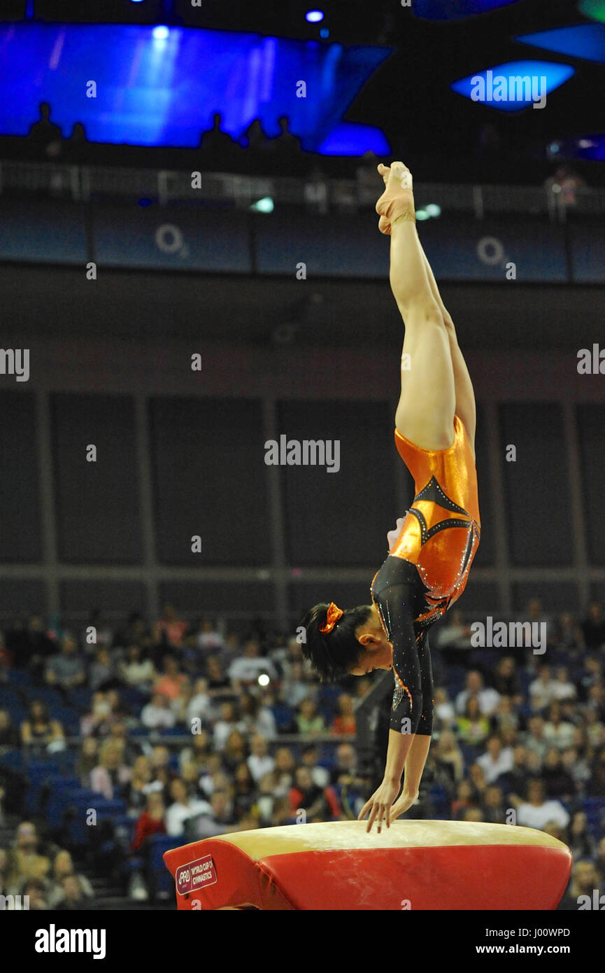 London, UK. 08th Apr, 2017. Jinru Liu (CHN) competing in the Vault ...