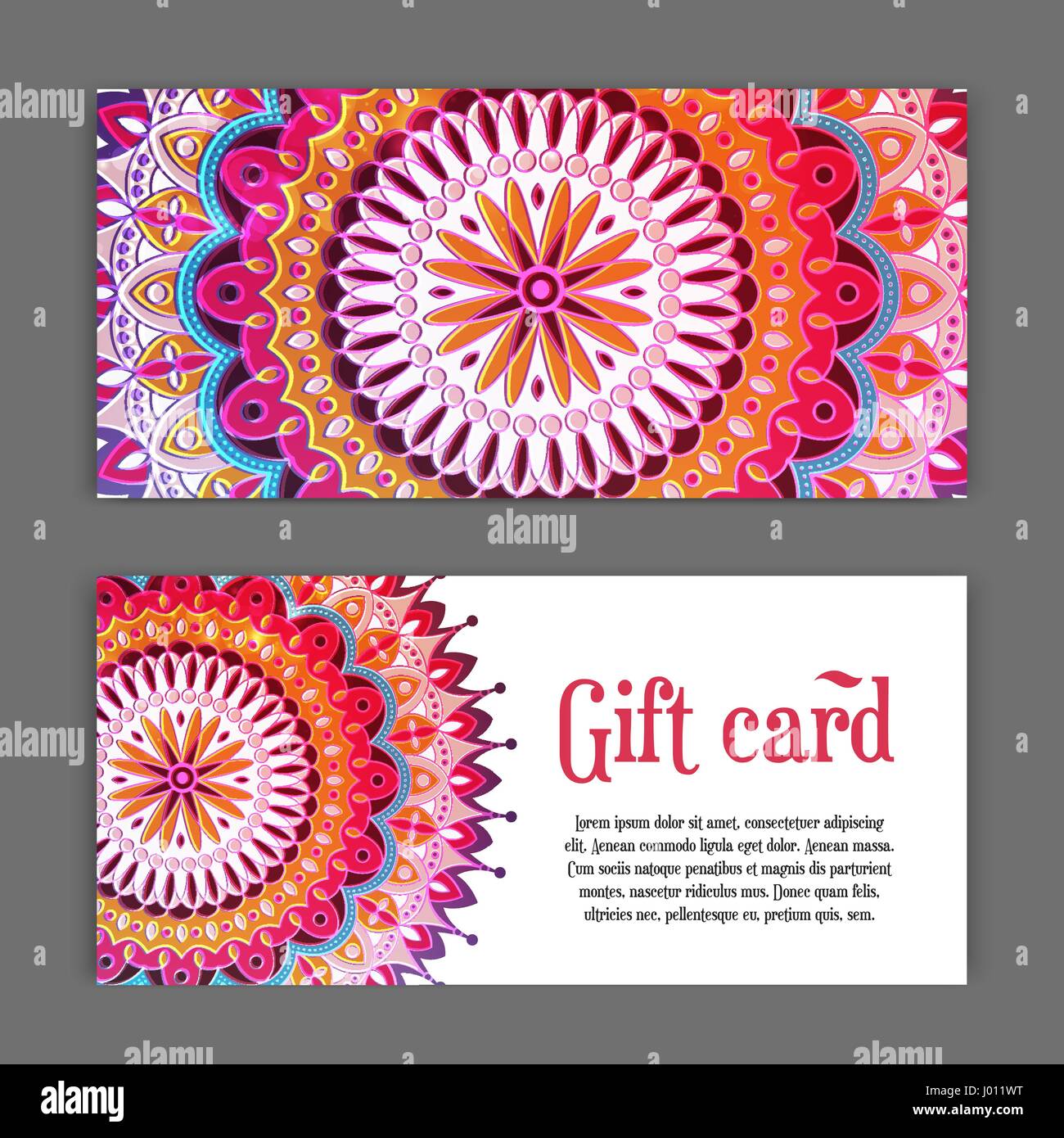 set templates of gift cards with color ornament mandala for print or ...