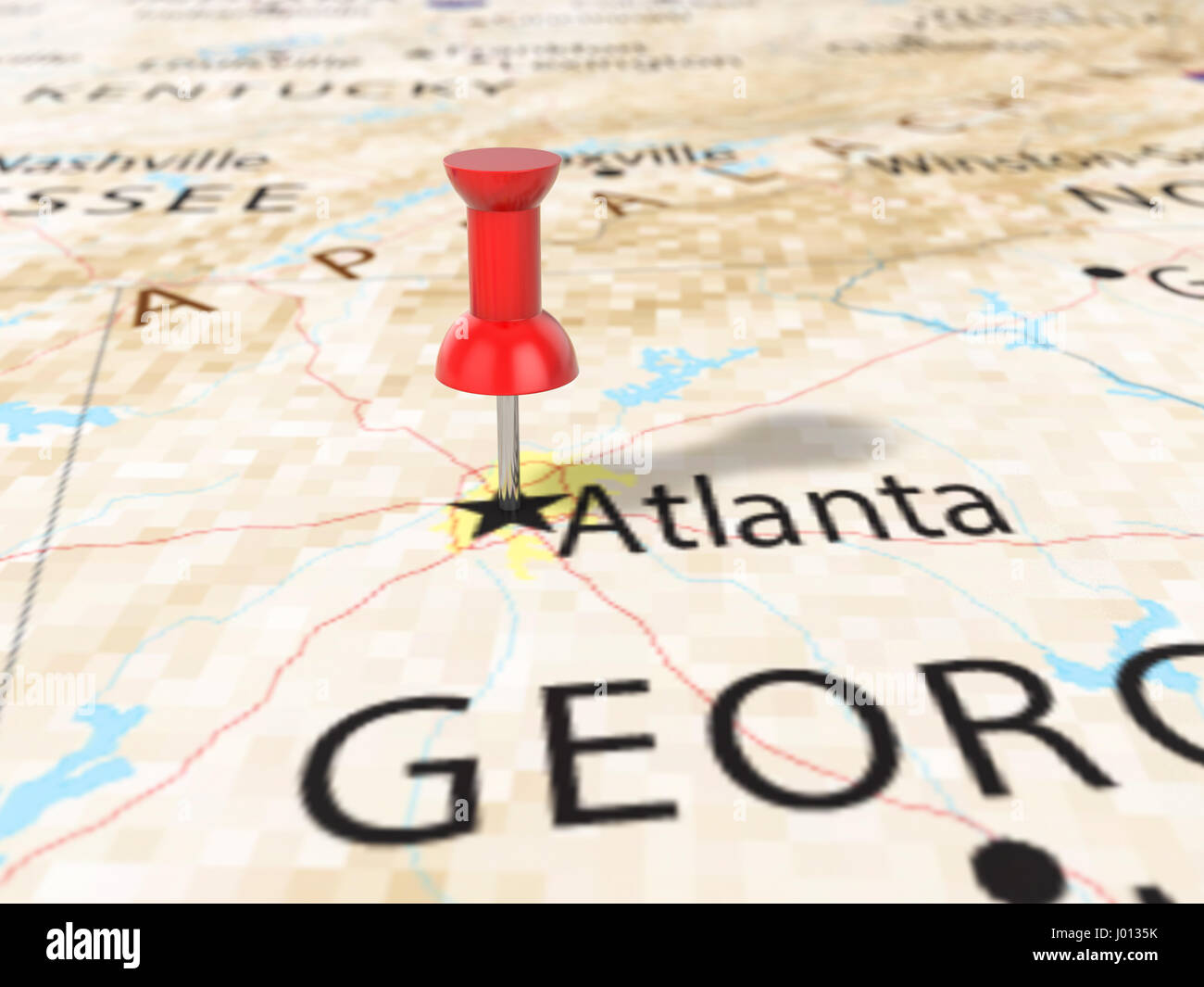 Pushpin on Atlanta map background. 3d illustration Stock Photo - Alamy