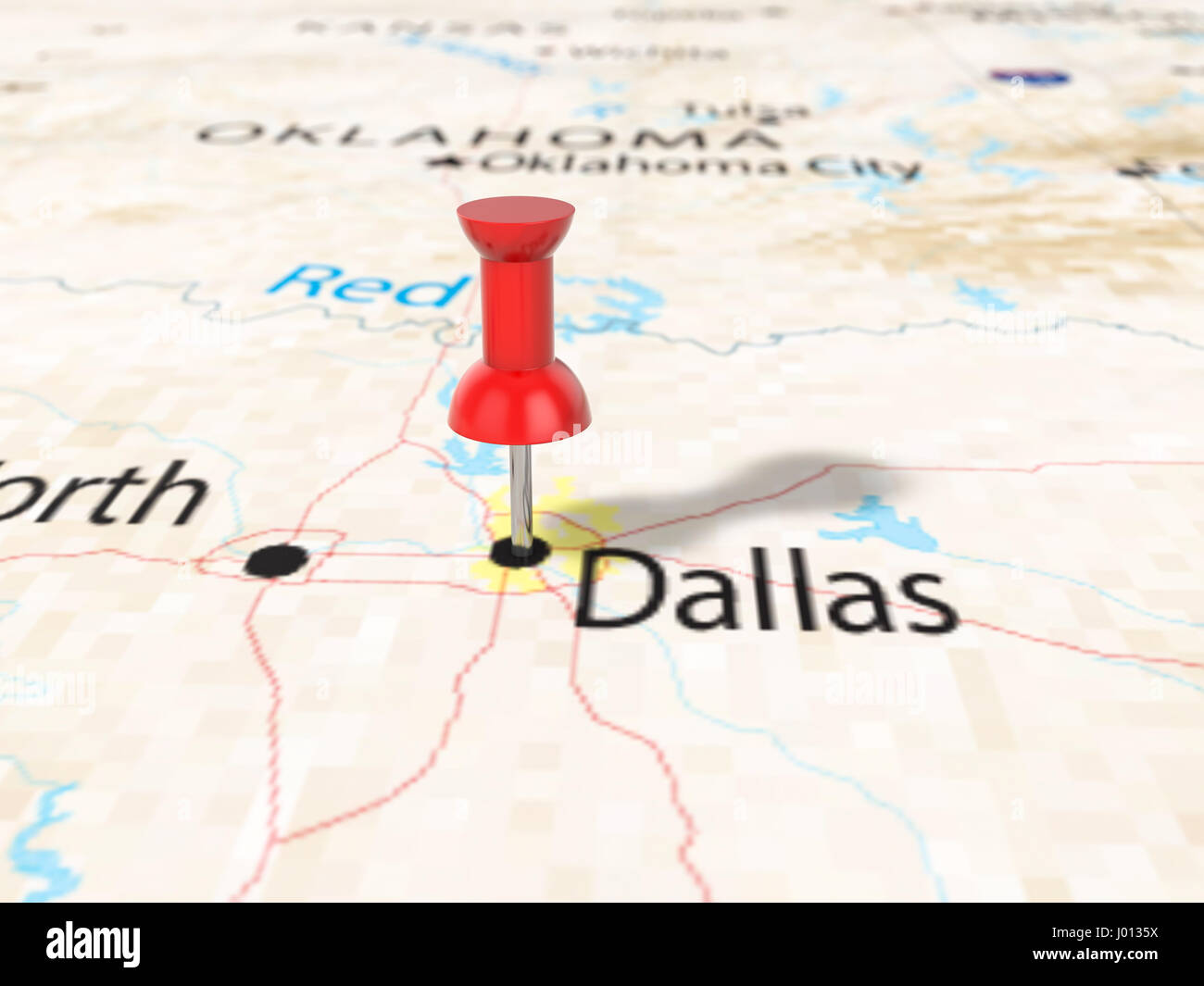 Pushpin on Dallas map background. 3d illustration Stock Photo - Alamy