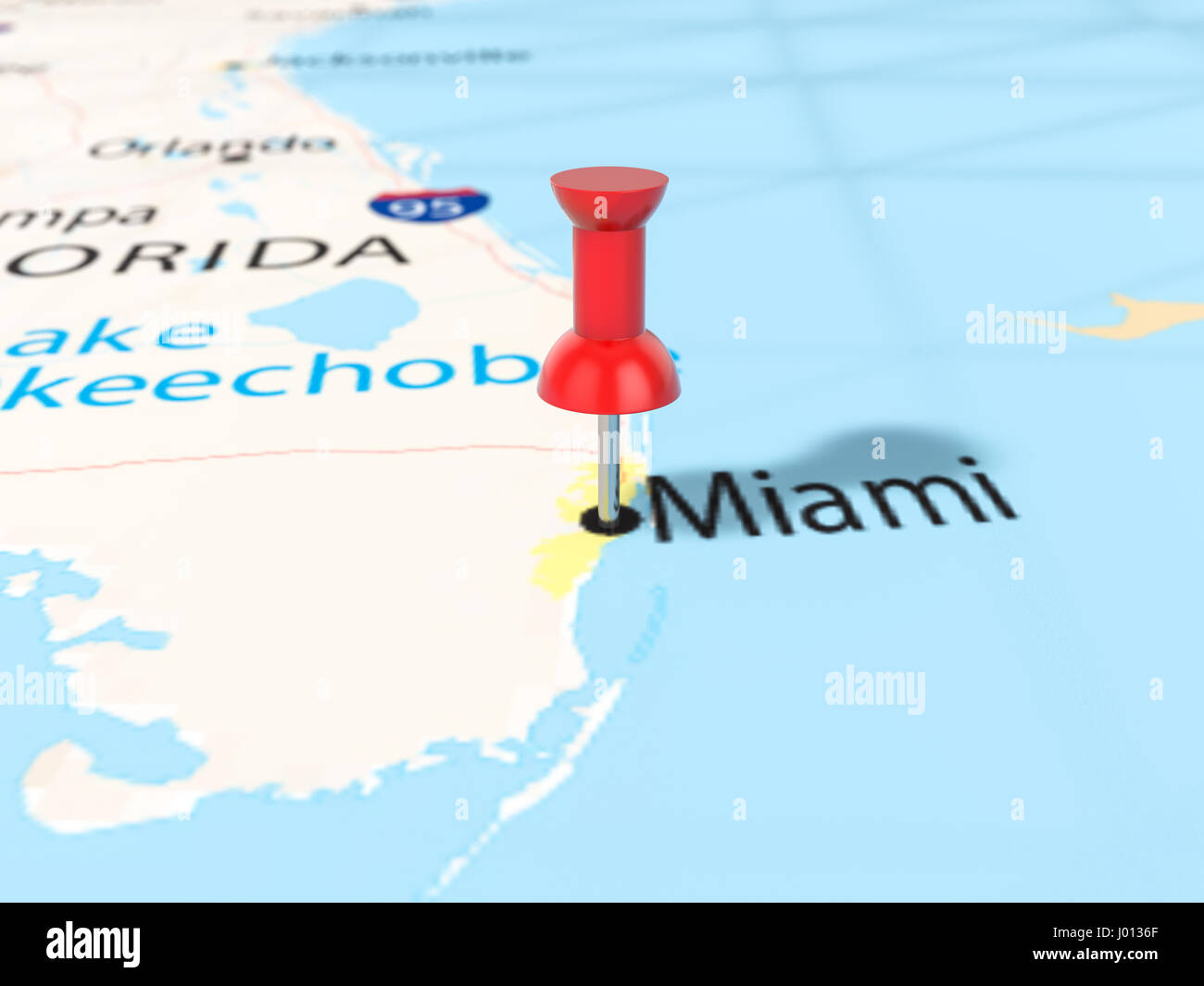 Pushpin on Miami map background. 3d illustration Stock Photo - Alamy