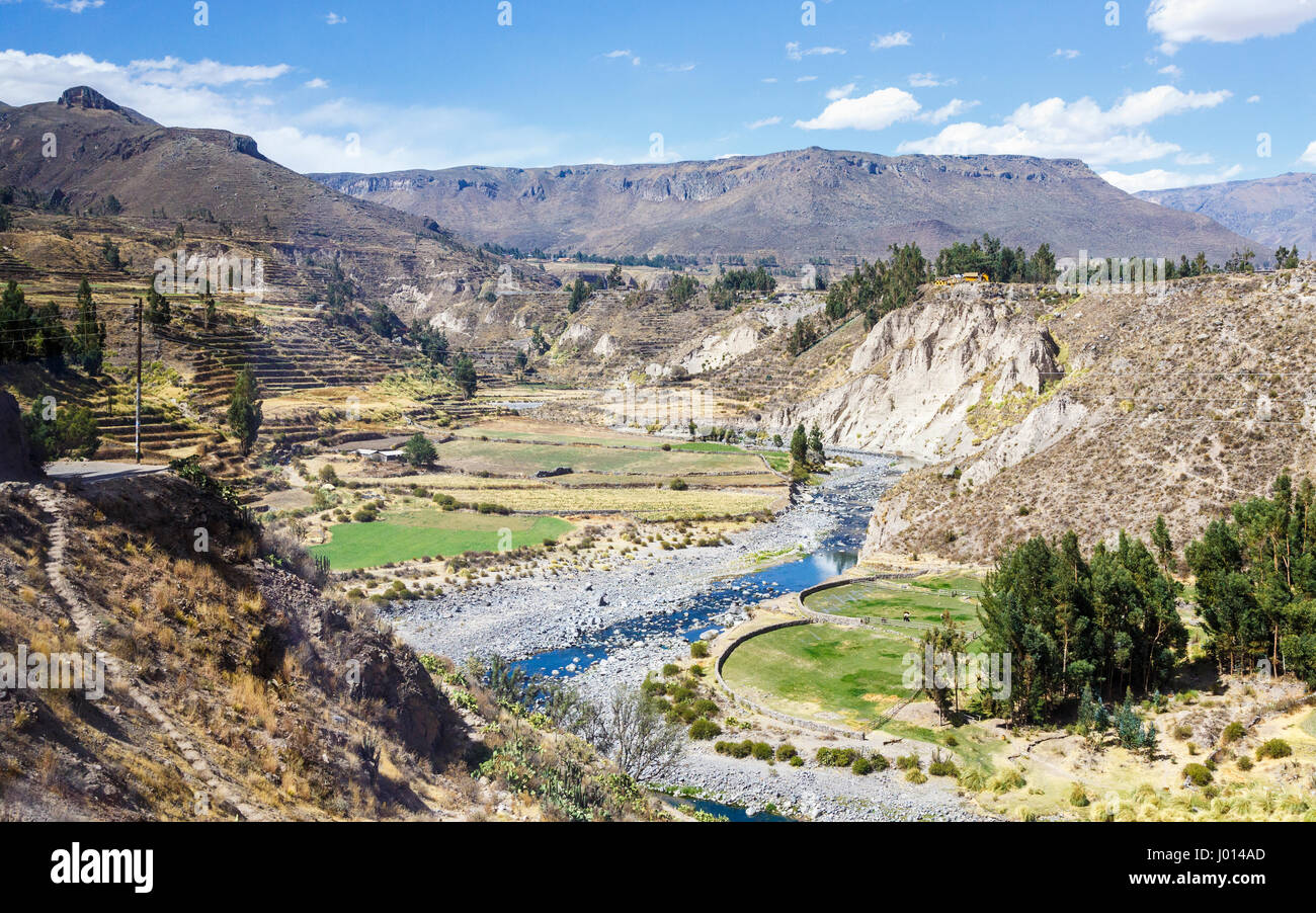Arid landscape, pre-Inca Inca and Inca terraces, Rio Colca valley ...