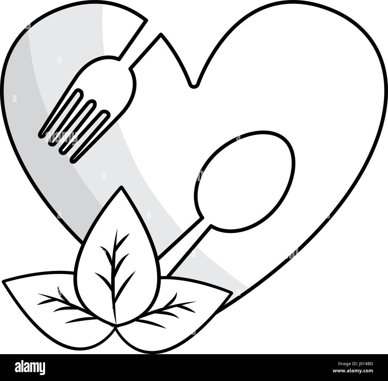 silhouette heart with spoon and fork inside with leaves Stock Vector ...