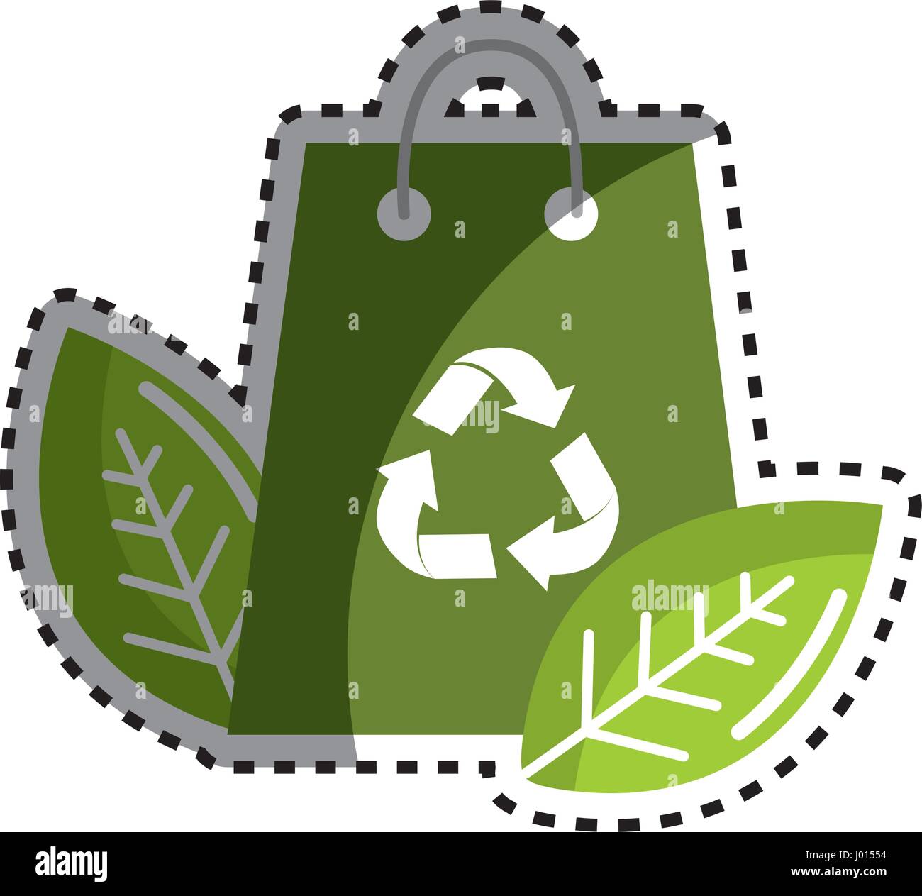 sticker green bag with recycling symbol and leaves Stock Vector Image ...