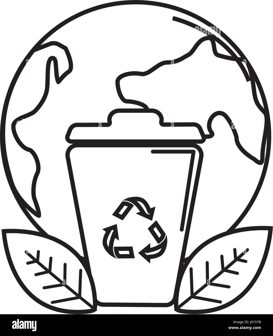 silhouette planet and can trash with recycling symbol and leaves Stock ...