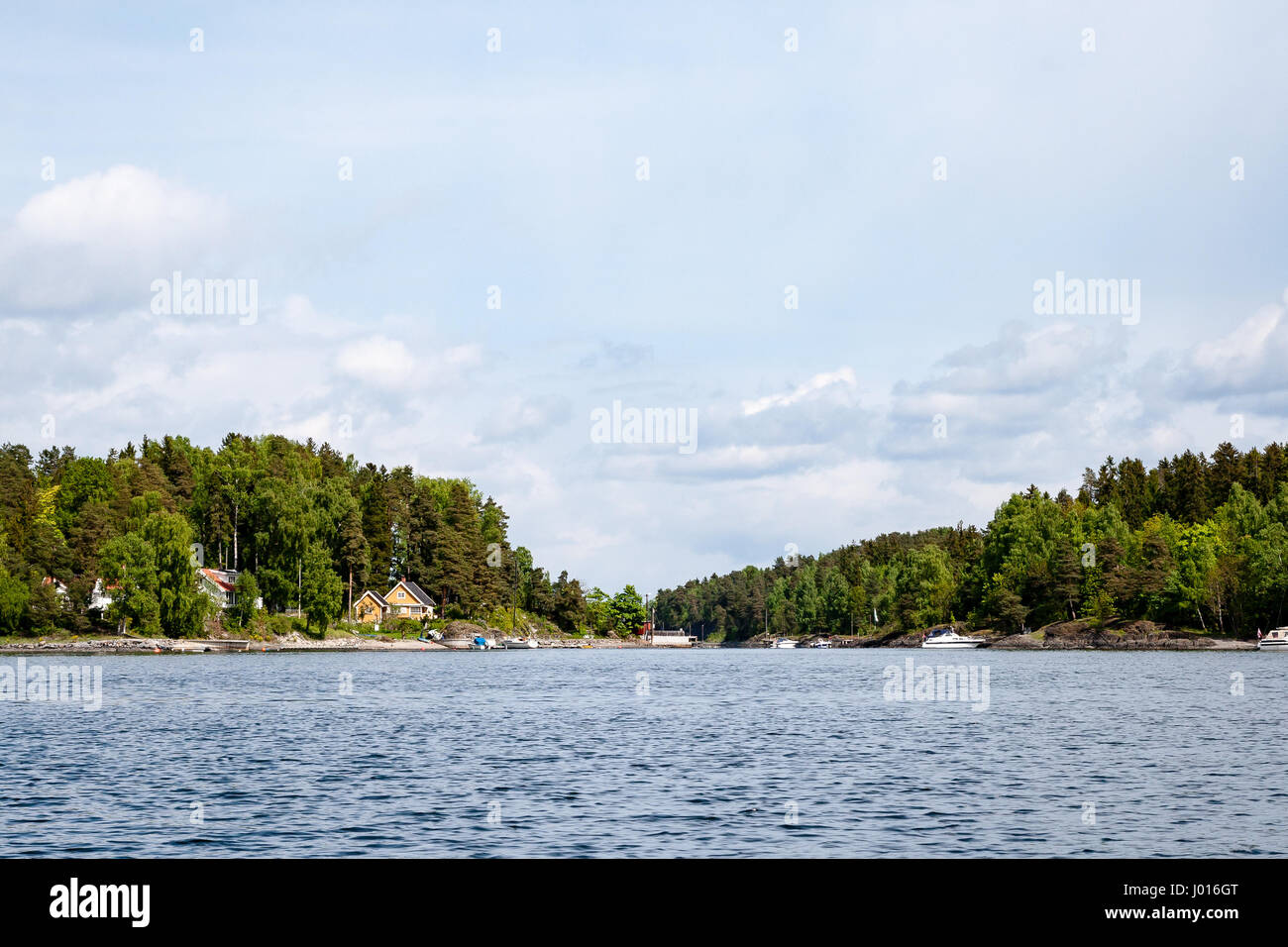 typical norway sea shore countryside landscape view with islands and ...